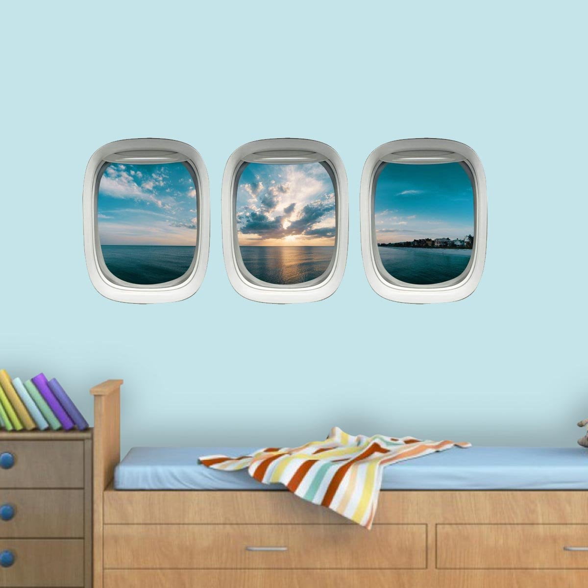 VWAQ Airplane Window Vinyl Stickers 3D Aviation Ocean View Wall Decal ...