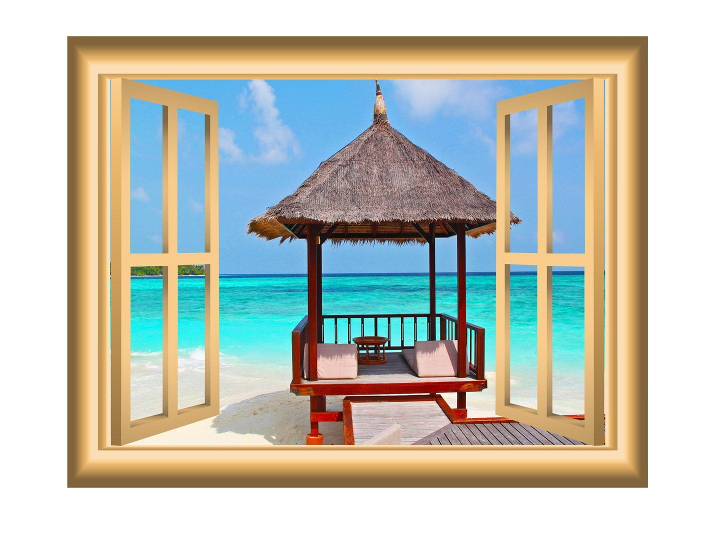 VWAQ Beach Hut Window Decal Ocean Wall Decal Peel and Stick Mural VWAQ ...