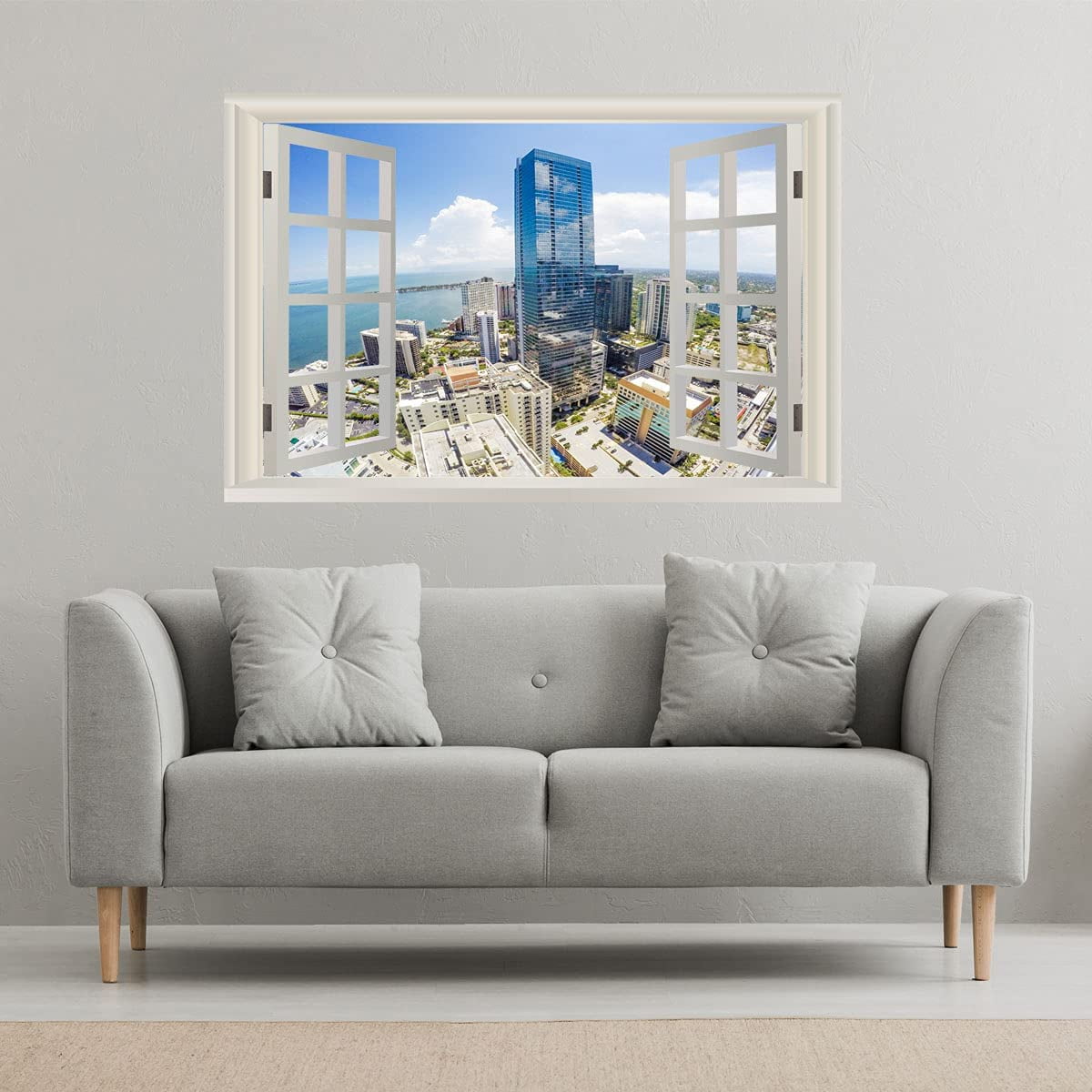 VWAQ - Beach Side Ocean City View Wall Decal Office Window Mural Vinyl ...