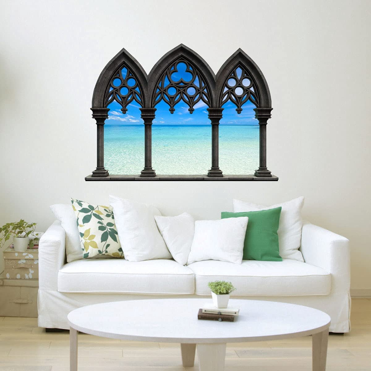 VWAQ - Beach View Castle Window Decals for Walls Peel and Stick Ocean ...
