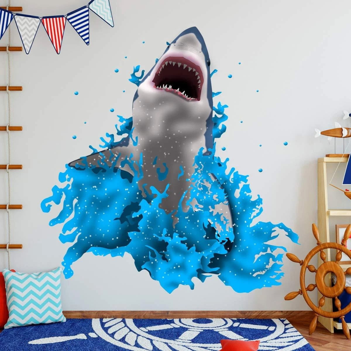 VWAQ Breaching Great White Shark Wall Decal Kids Room Stickers - NA08 ...