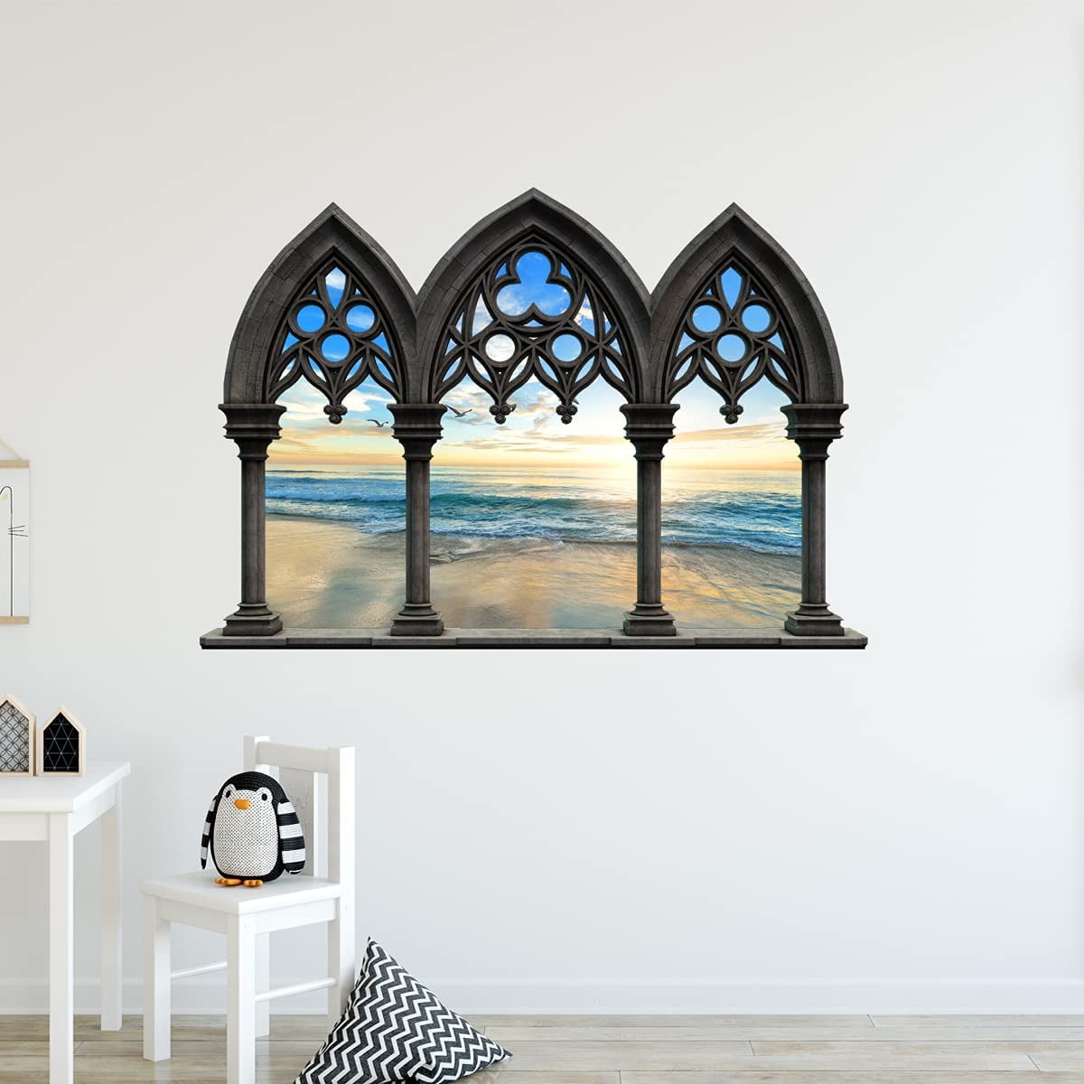 VWAQ - Castle Window Decals for Walls Sunset Beach Window Wall Decals ...