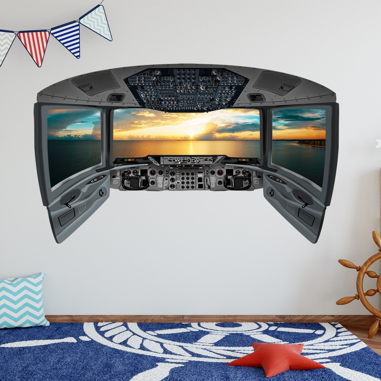 VWAQ Cockpit Wall Decal | 3D Airplane Window Sticker | Ocean View Wall ...