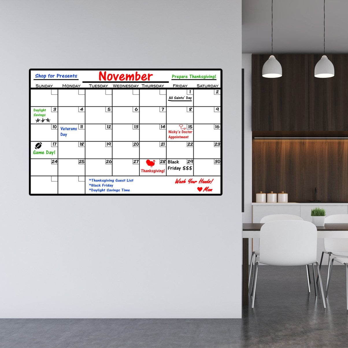 VWAQ Dry Erase Calendar Wall Decal with Markers - Peel and Stick ...