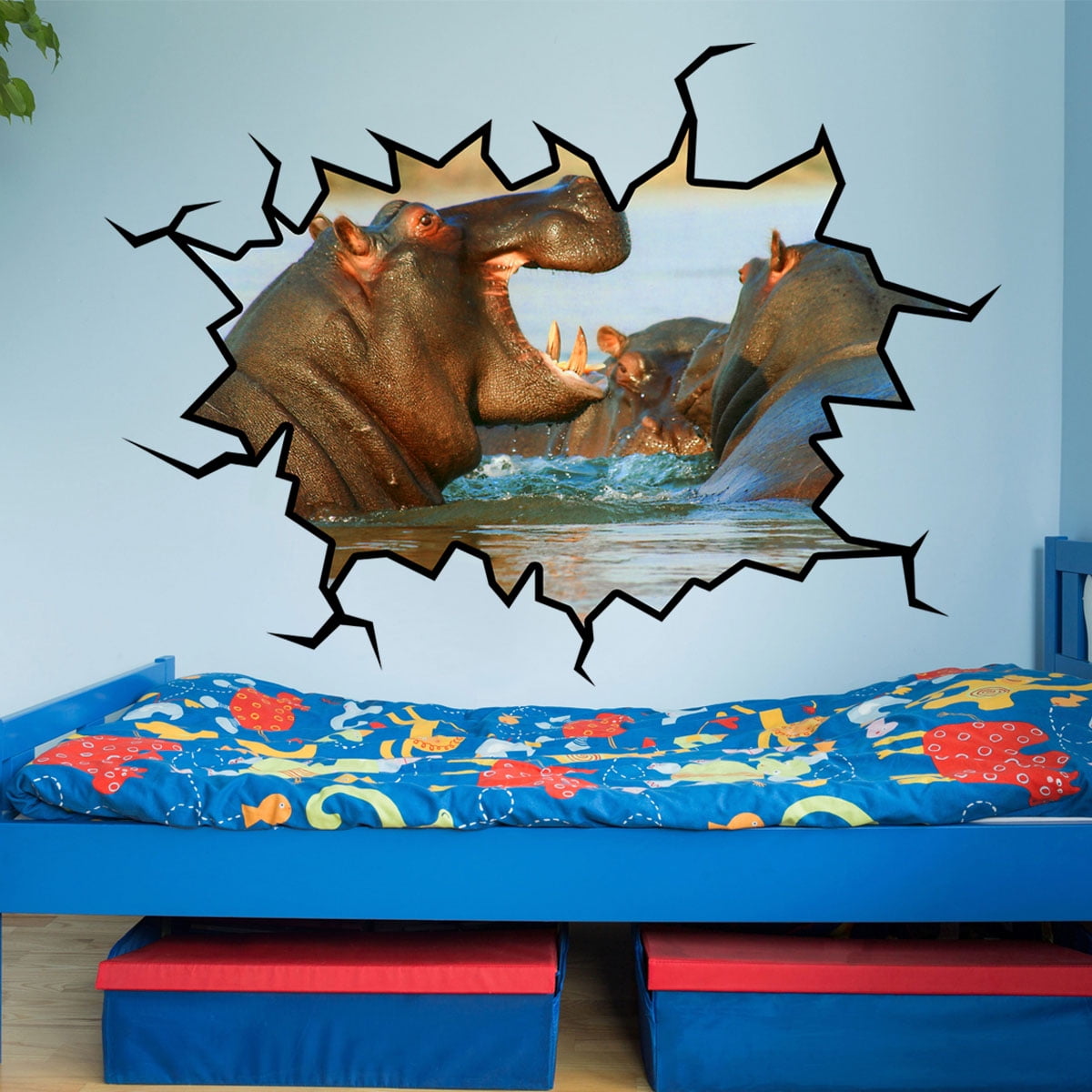 VWAQ Hippopotamus Wall Decal Art Hippo Wall Sticker Hole In The Wall ...