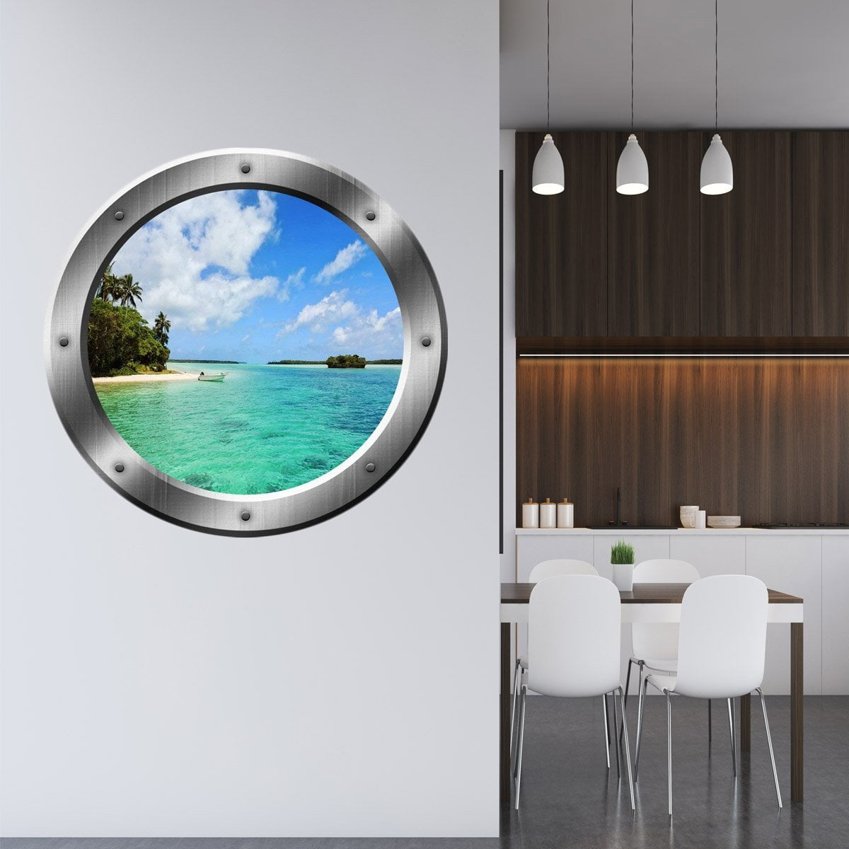 VWAQ Ocean Beach Wall Decal Ship Window Porthole Mural Wall Sticker ...