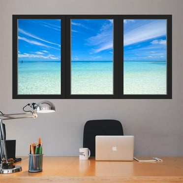VWAQ - Tropical Beach Window Wall Art Decals 3D Ocean Sticker Seascape ...