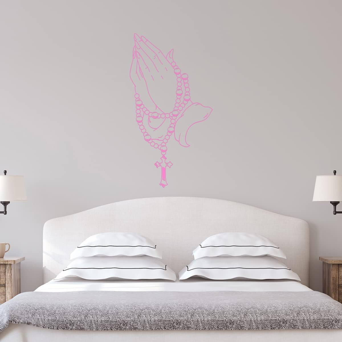 VWAQ Praying Hands Rosary Vinyl Wall Art Decal - Christian Religious ...