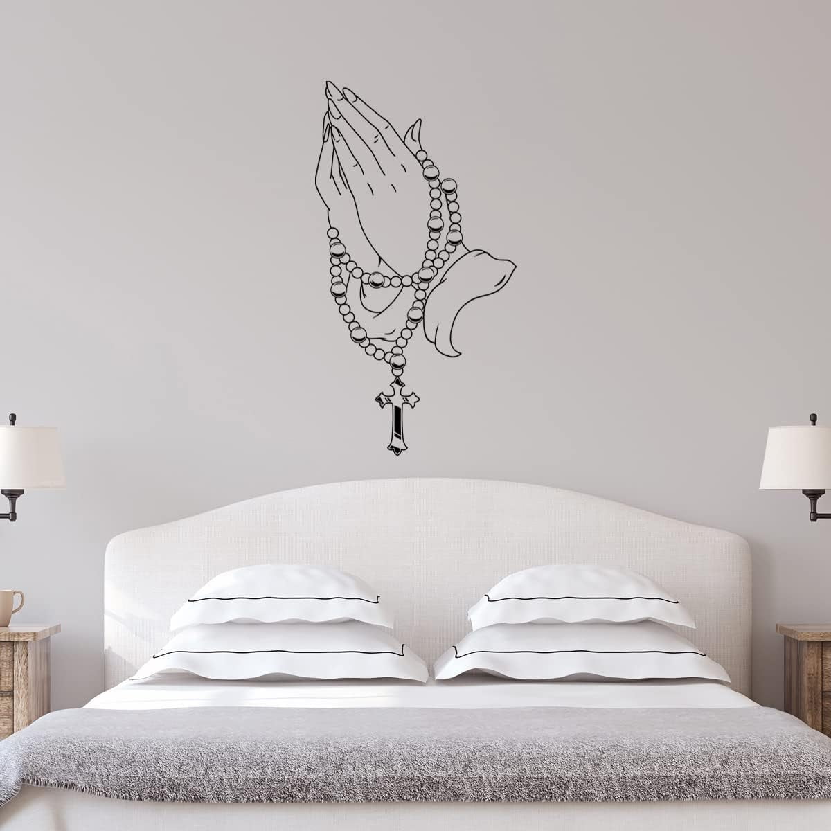 VWAQ Praying Hands Rosary Vinyl Wall Art Decal - Christian Religious ...