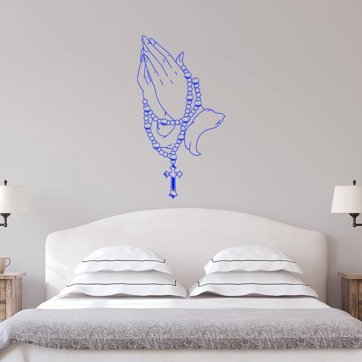 VWAQ Praying Hands Rosary Vinyl Wall Art Decal - Christian Religious ...
