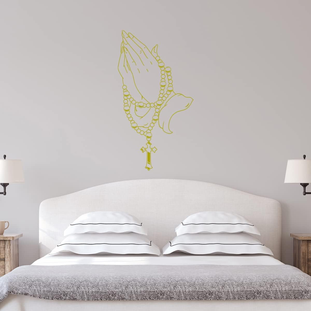 VWAQ Praying Hands Rosary Vinyl Wall Art Decal - Christian Religious ...