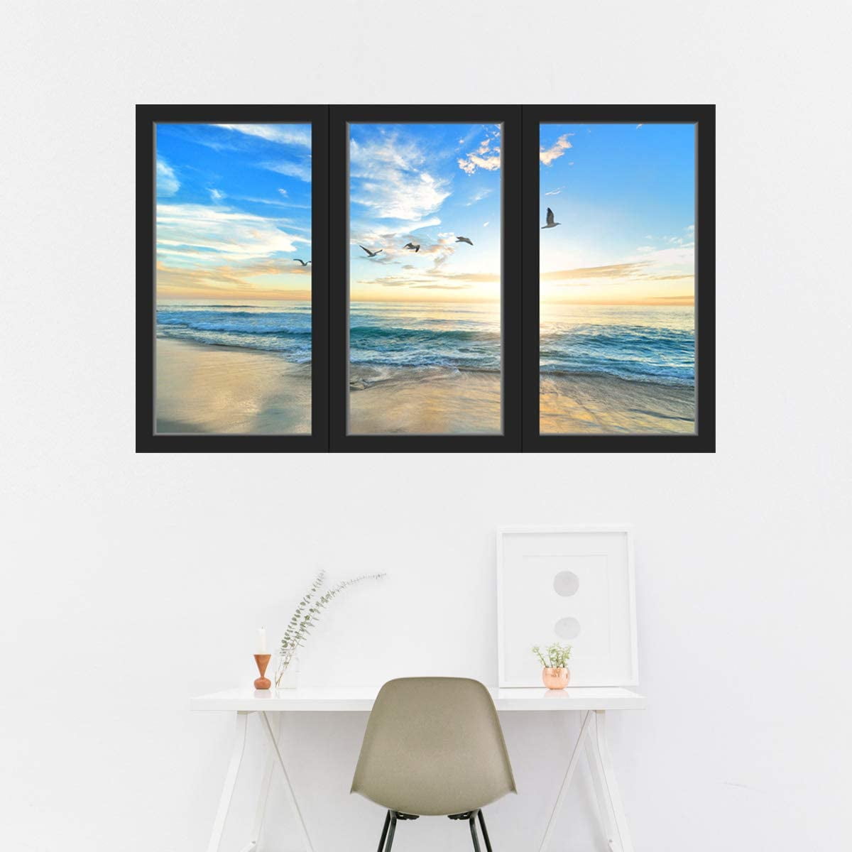 VWAQ - Sunset 3D Beach Office Window Wall Decals Ocean View Sticker ...