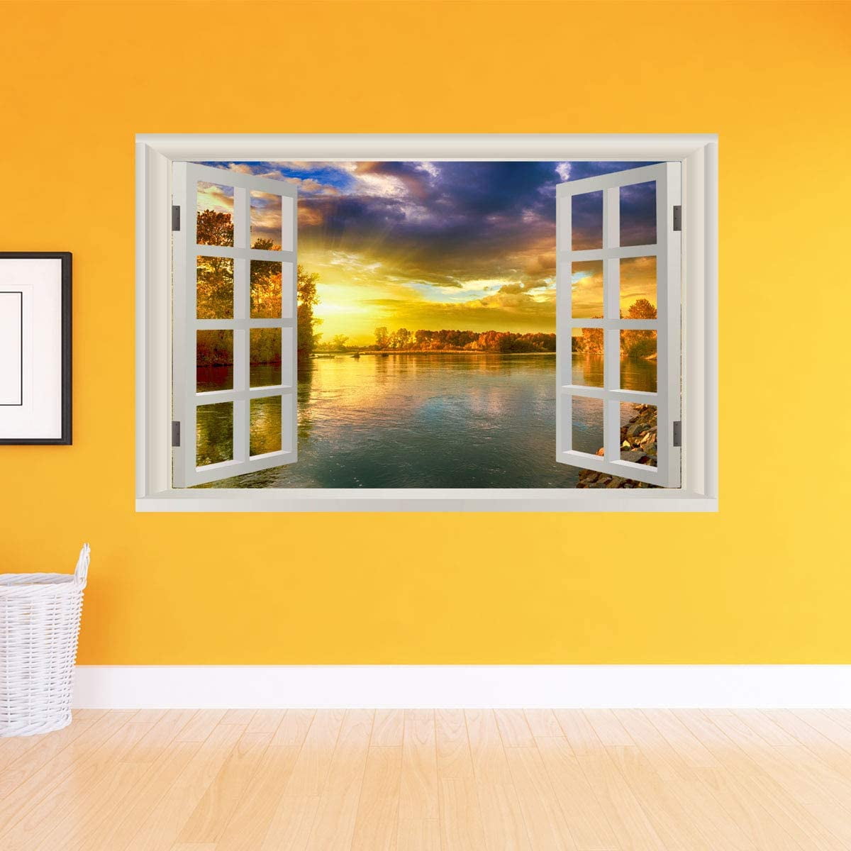VWAQ - Sunset Window Wall Decal Peel and Stick Lake Scenery Nature ...