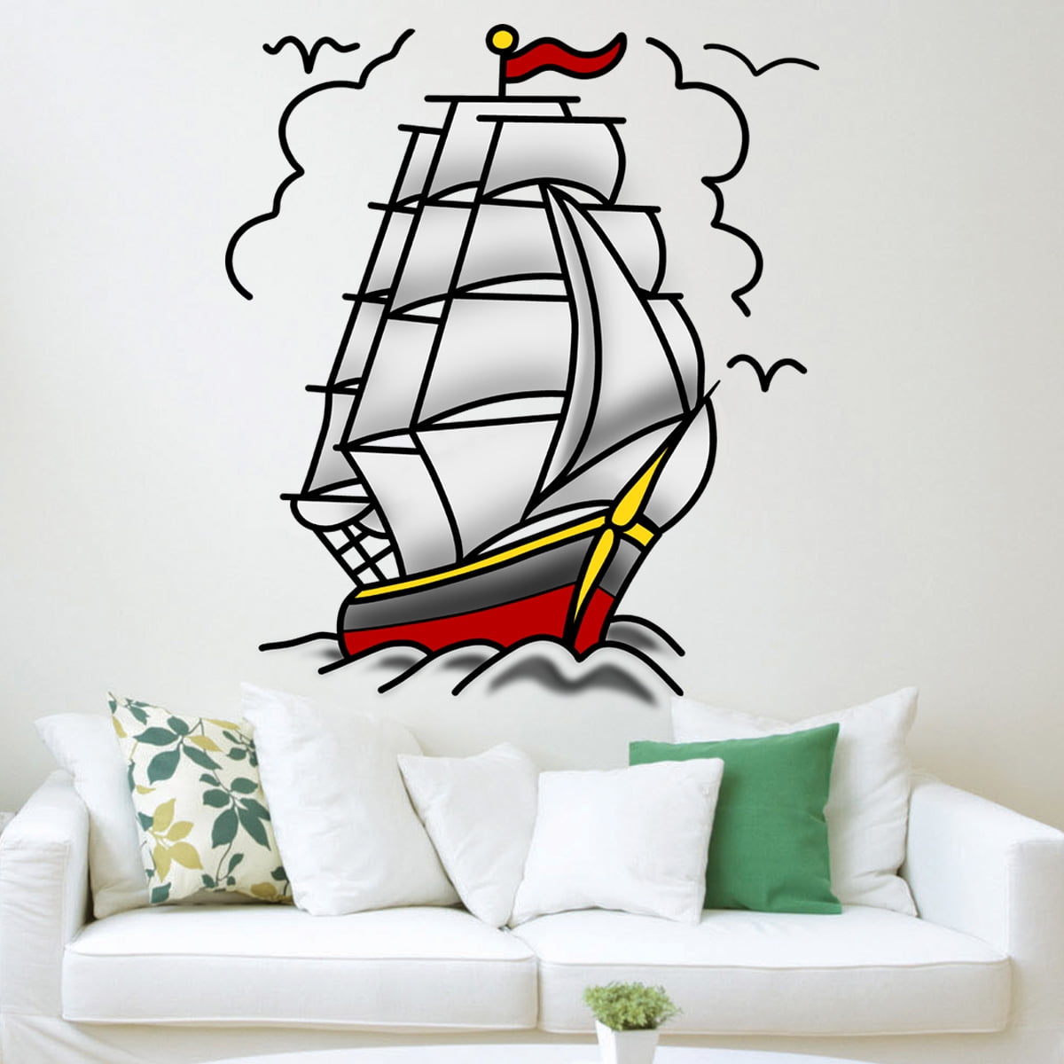 VWAQ Vintage Ship Decal, American Traditional Tattoo Wall Art Decor ...