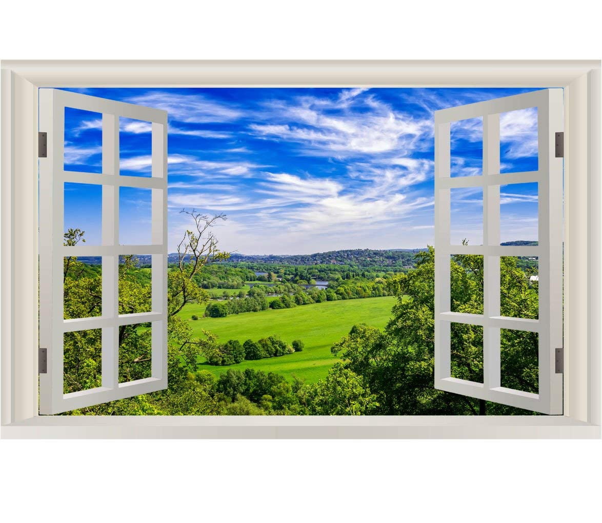 VWAQ Vinyl Nature Window Wall Decal - Grassy Field Scenic Mural Wall ...