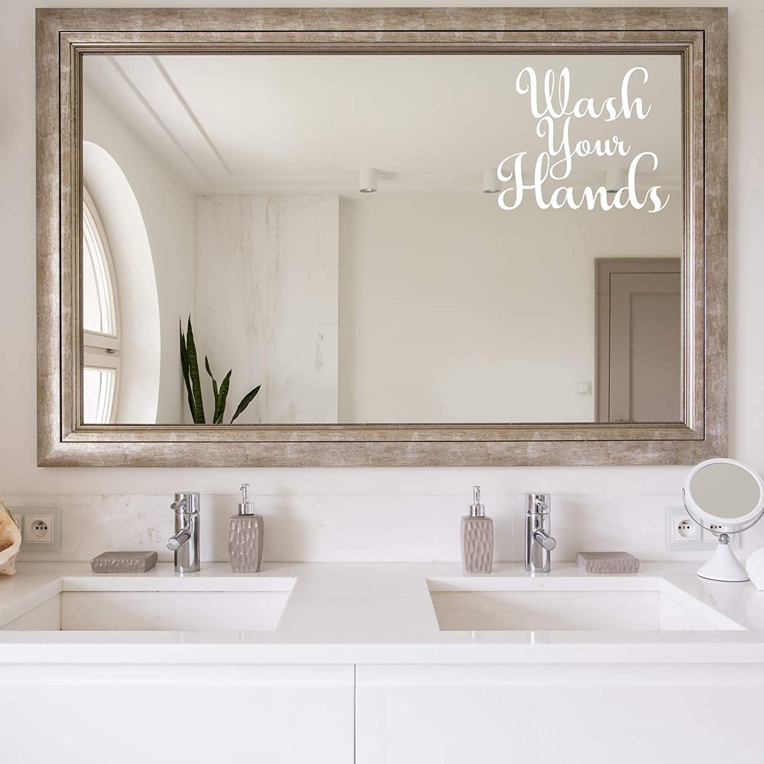 VWAQ Wash Your Hands Vinyl Decal for Mirror and Walls Bathroom Decor ...