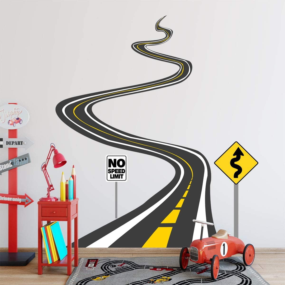 VWAQ Winding Road Wall Decals with Street Signs Stickers - Peel and ...