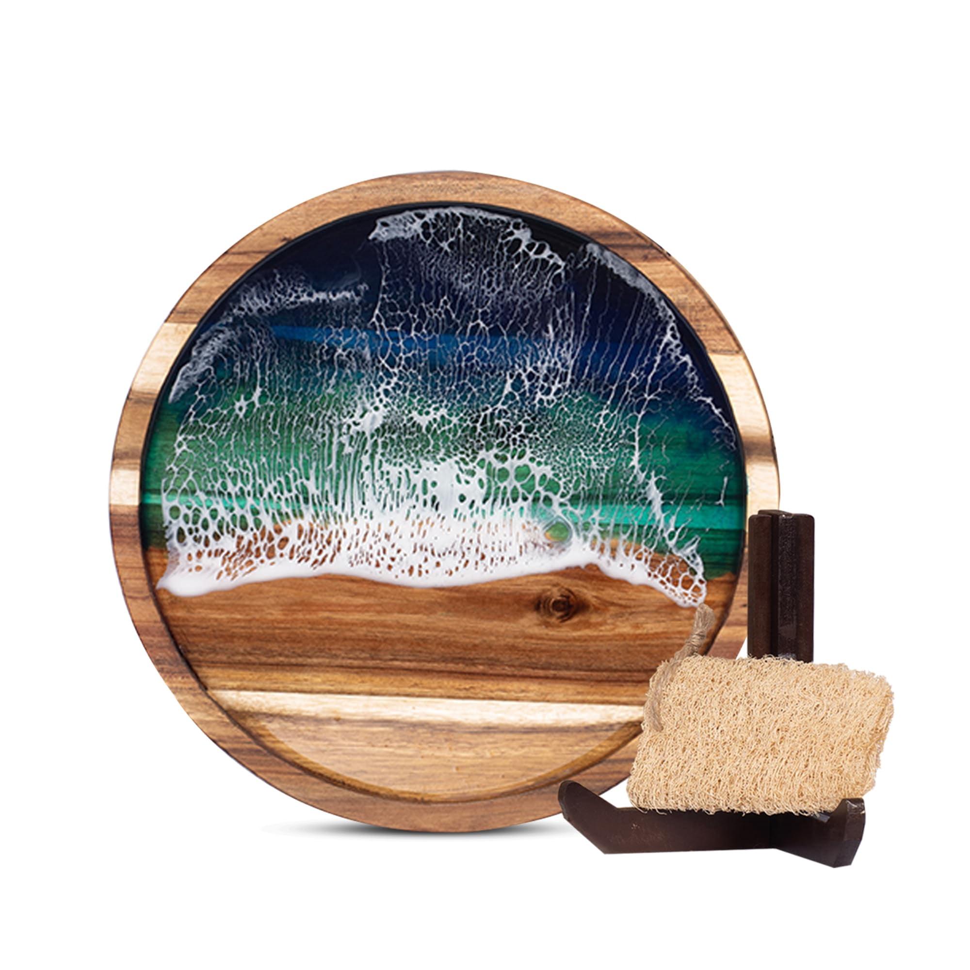 VWOOX Acacia Wood Round Serving Tray with Epoxy Resin Art, 11.8”x11.8 ...