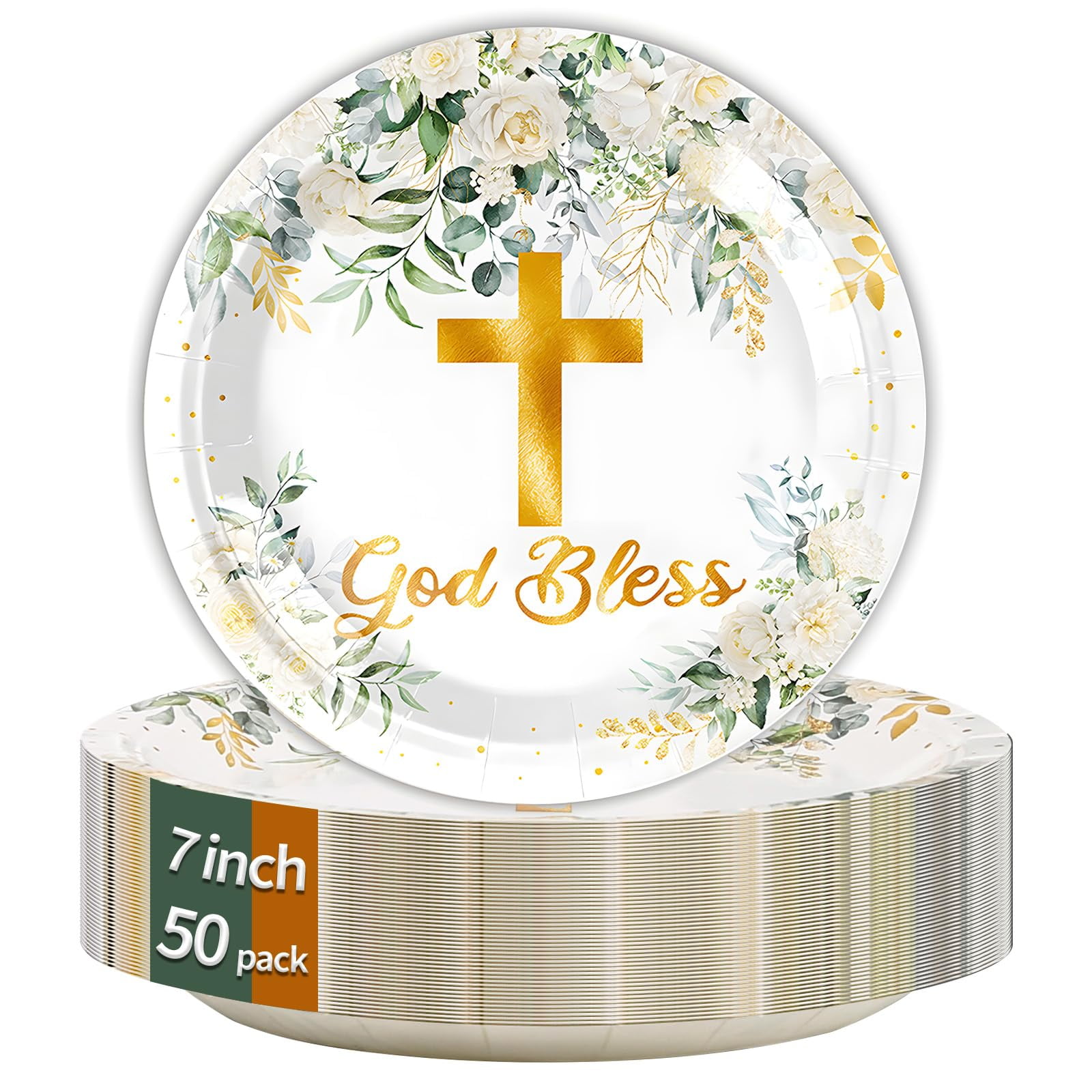VXYW 50Pcs God Bless Baptism Plates, 7 Inches First Communion Plates ...