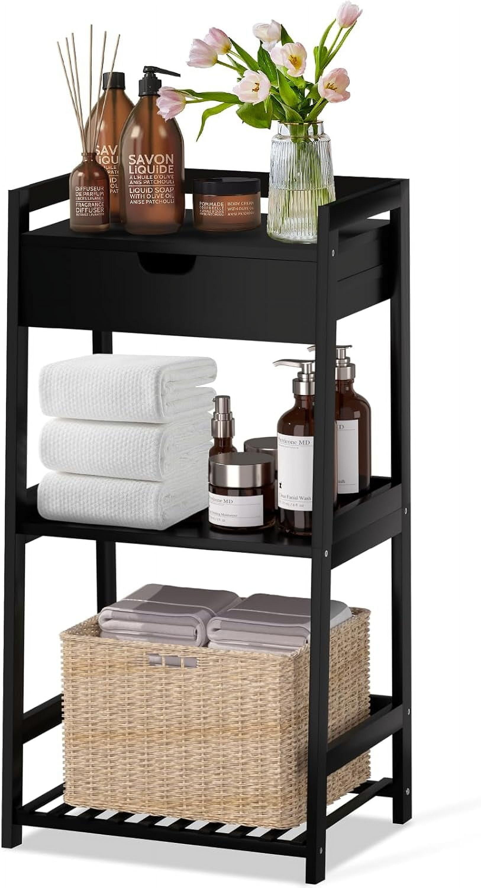 VYIBNOIM 3 Tier Bamboo Bathroom Shelves with Drawer Ladder Shelf for ...