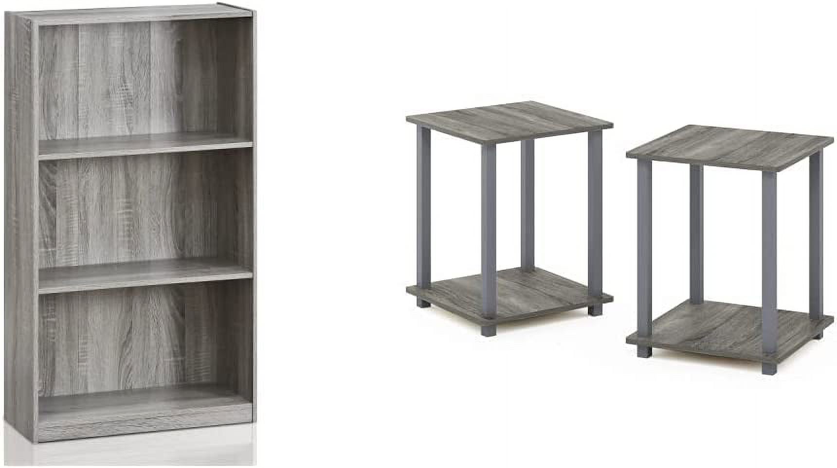 VYIBNOIM Basic 3-Tier Bookcase Storage Shelves French Oak Grey/Black ...