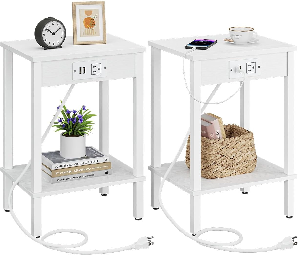 VYIBNOIM End Table with Charging Station Narrow Side Table with USB ...