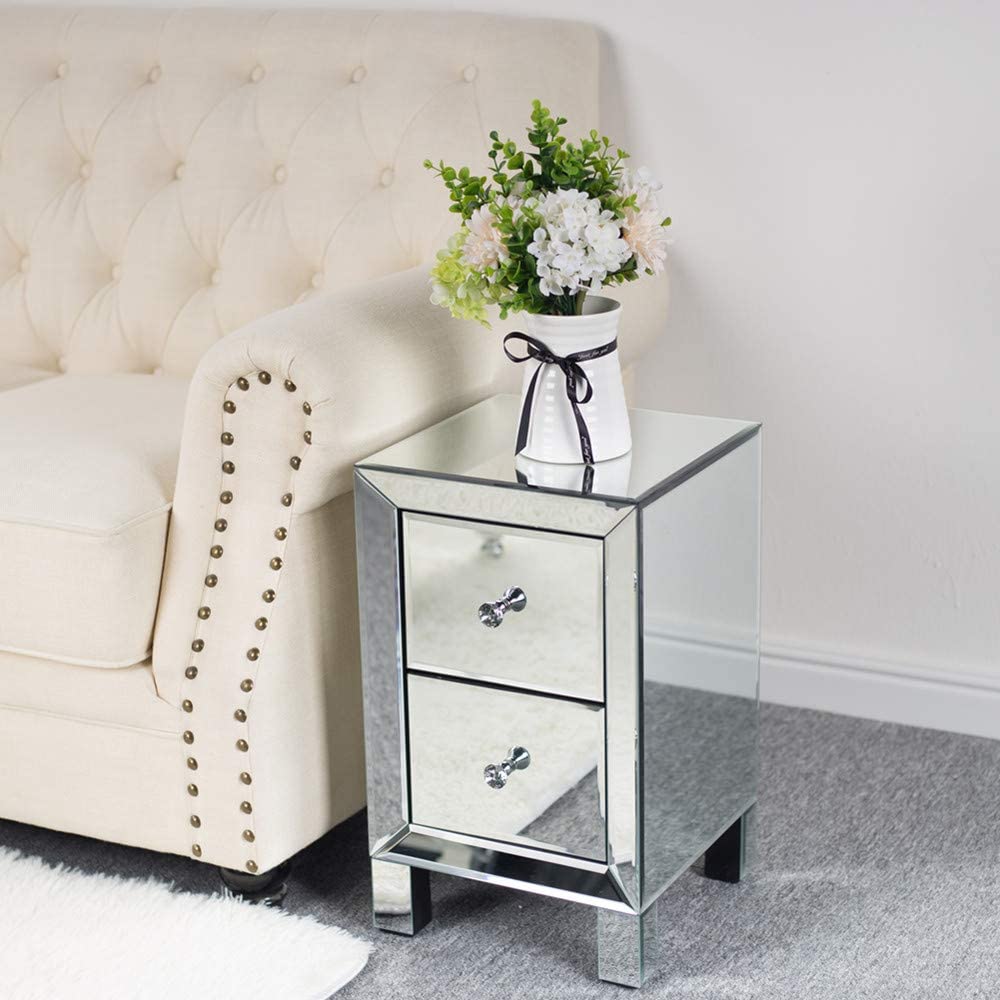 VYIBNOIM Mirrored Nightstand End Tables Bedside Table Mirrored Accent ...
