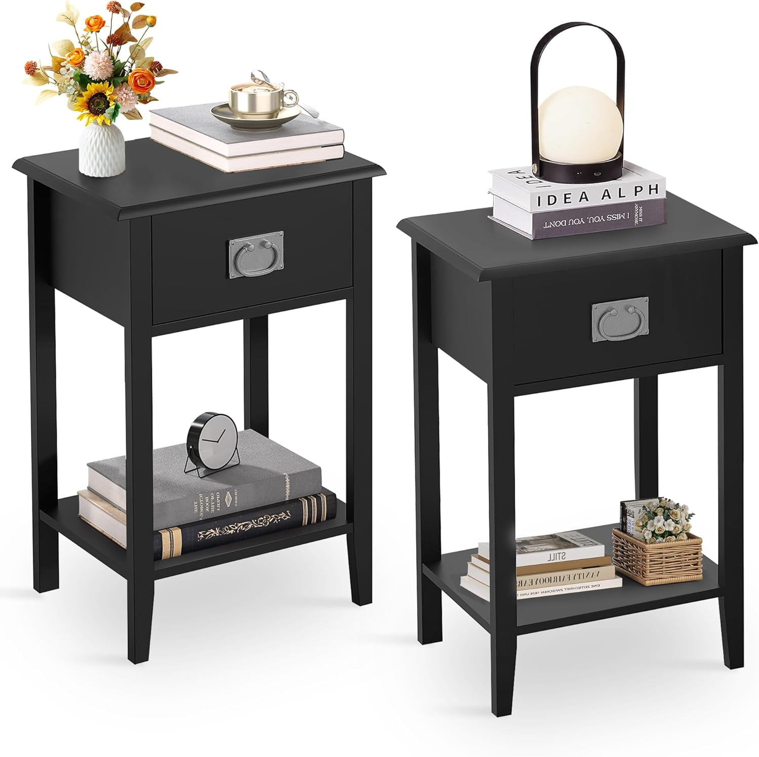 VYIBNOIM Nightstand with Charging Station Vintage Solid Wood End ...