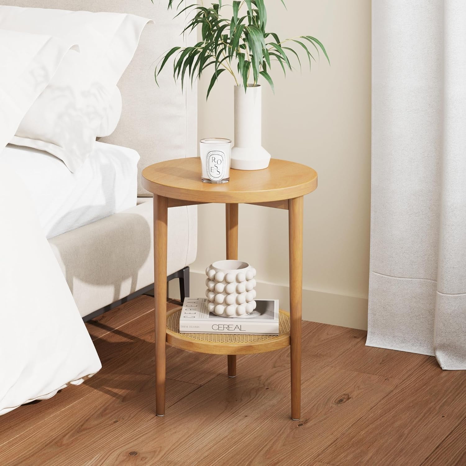 VYIBNOIM Sonia Boho Round Accent End Table Natural Sofa Side Table in ...
