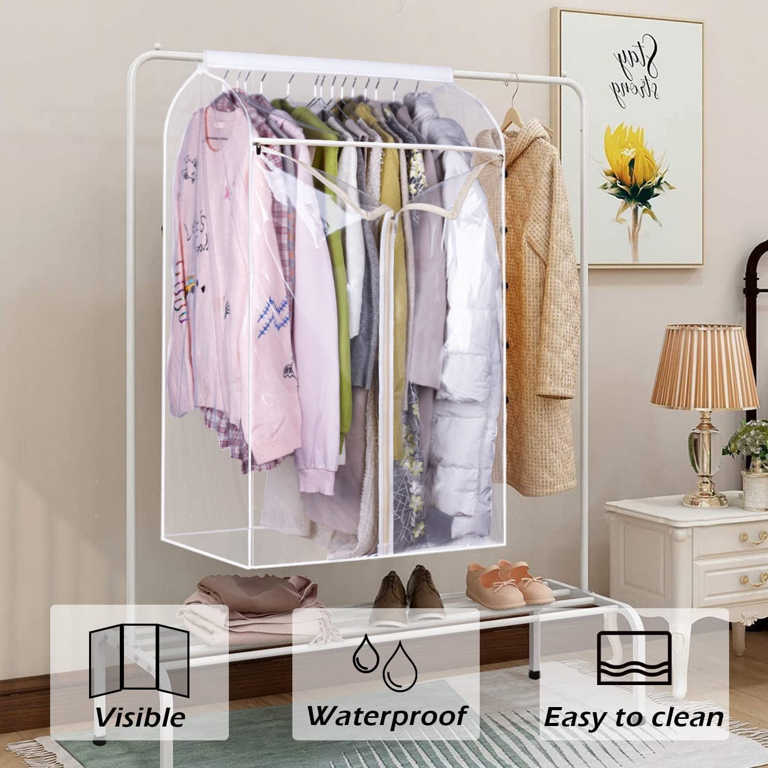 VYIBONTI 43" Hanging Garment Bags for Closet Storage Large Clear Window ...
