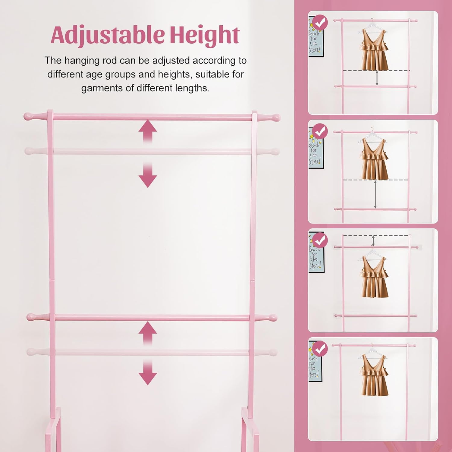 VYIBONTI Clothing Rack Bamboo with 2 Storage Baskets and 2 Adjustable ...