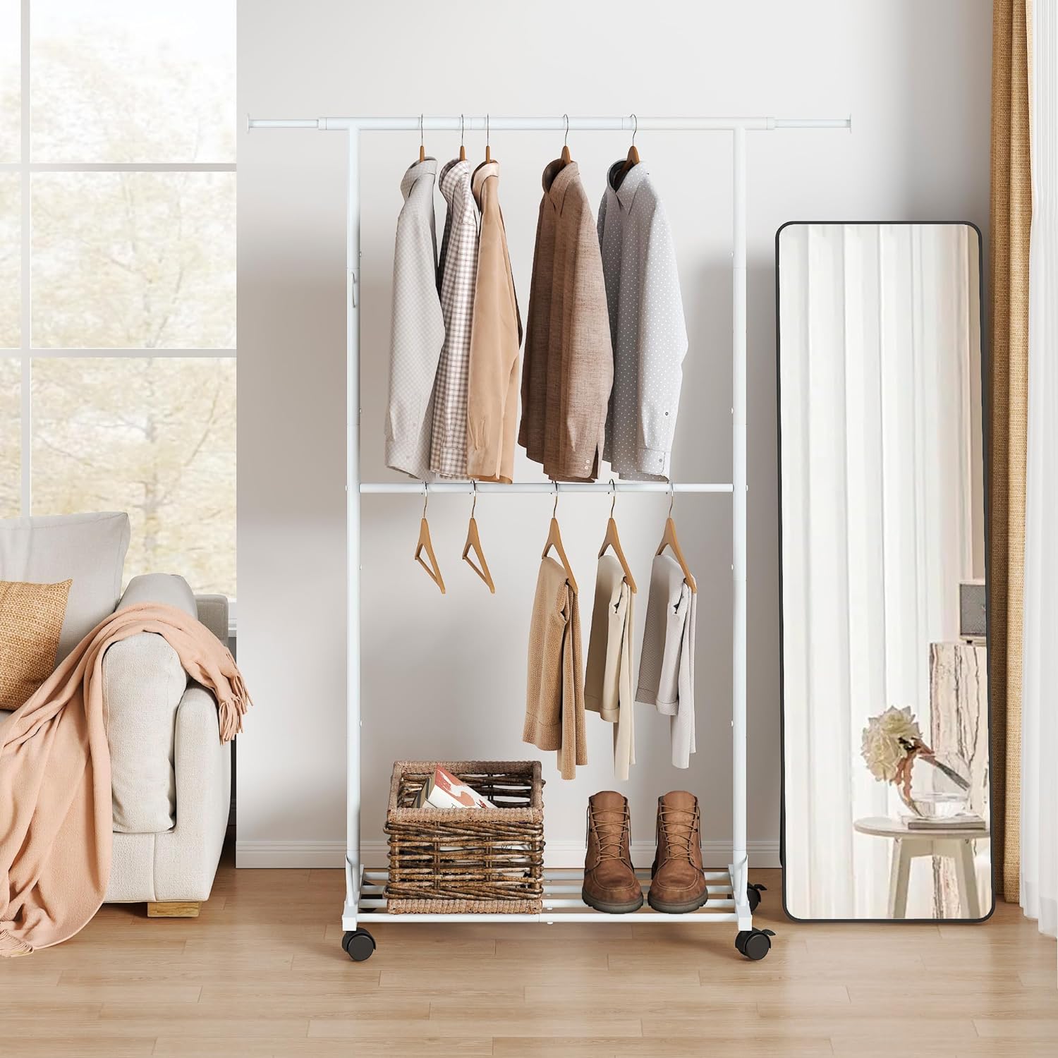 VYIBONTI Hanging racks for clothes Rack with Wheels Garment racks for ...