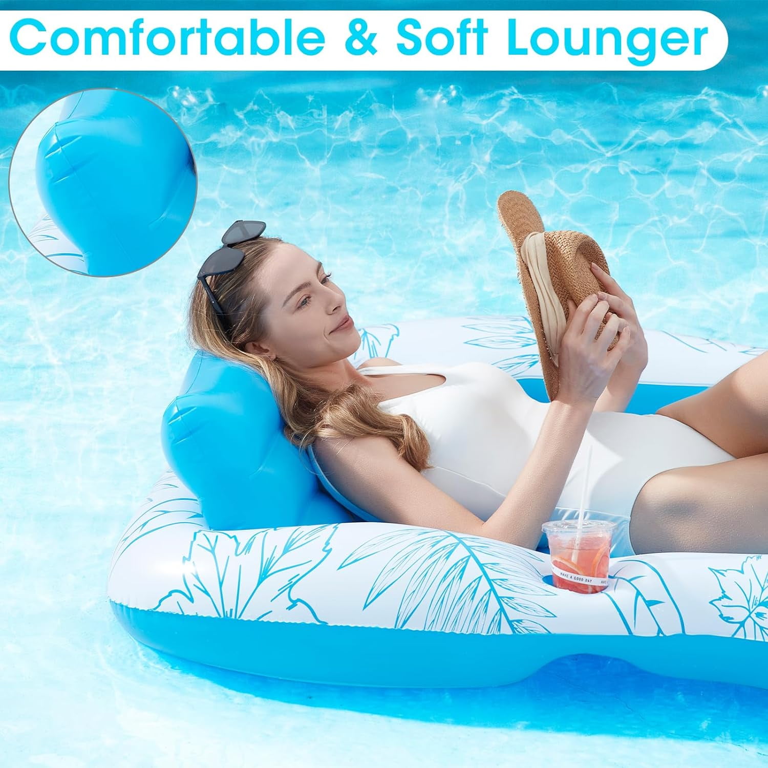 VYIBONTI Inflatable Adult Pool Lounger Float - Large Beach Sun Tanning Floaty Raft Sunbathing ...