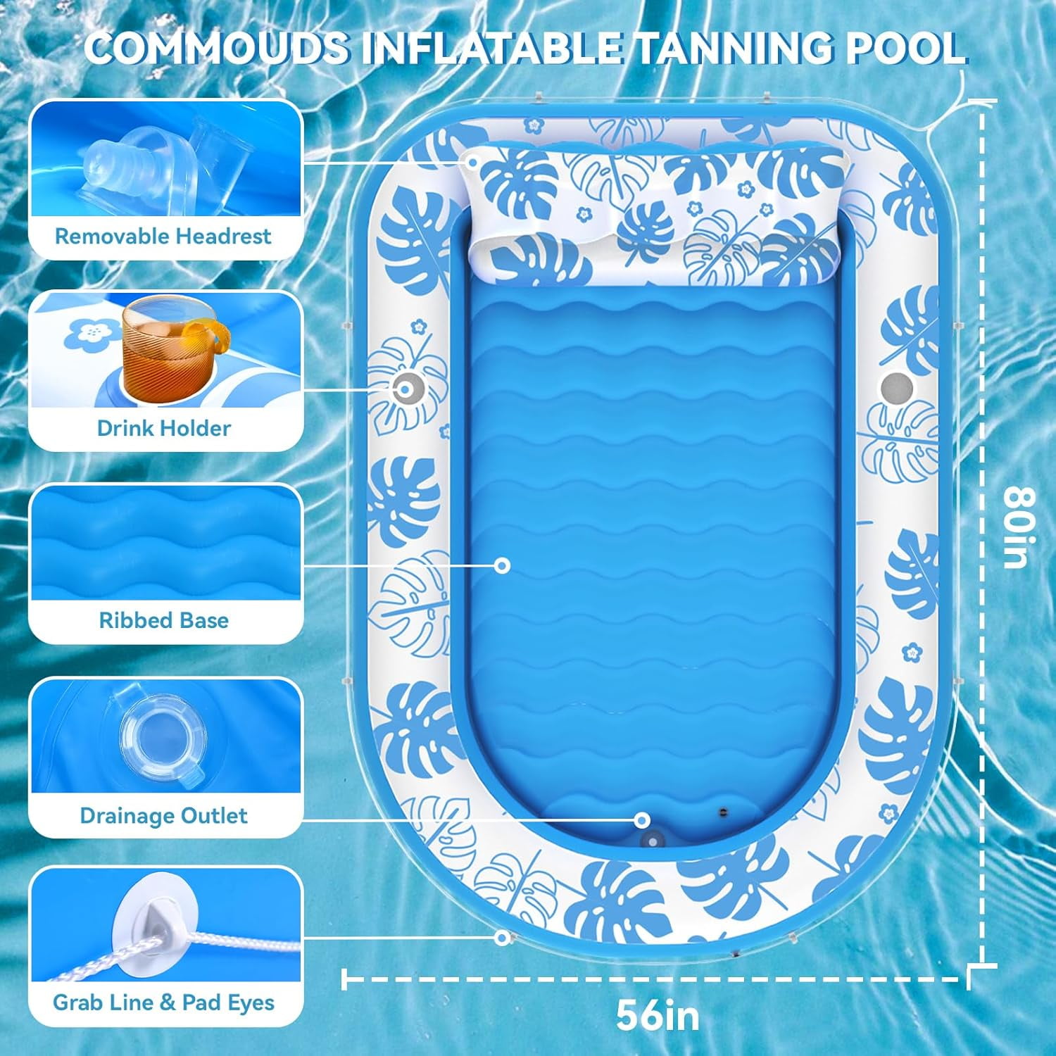VYIBONTI Inflatable Tanning Pool Lounger Float with Cervical Pillow ...
