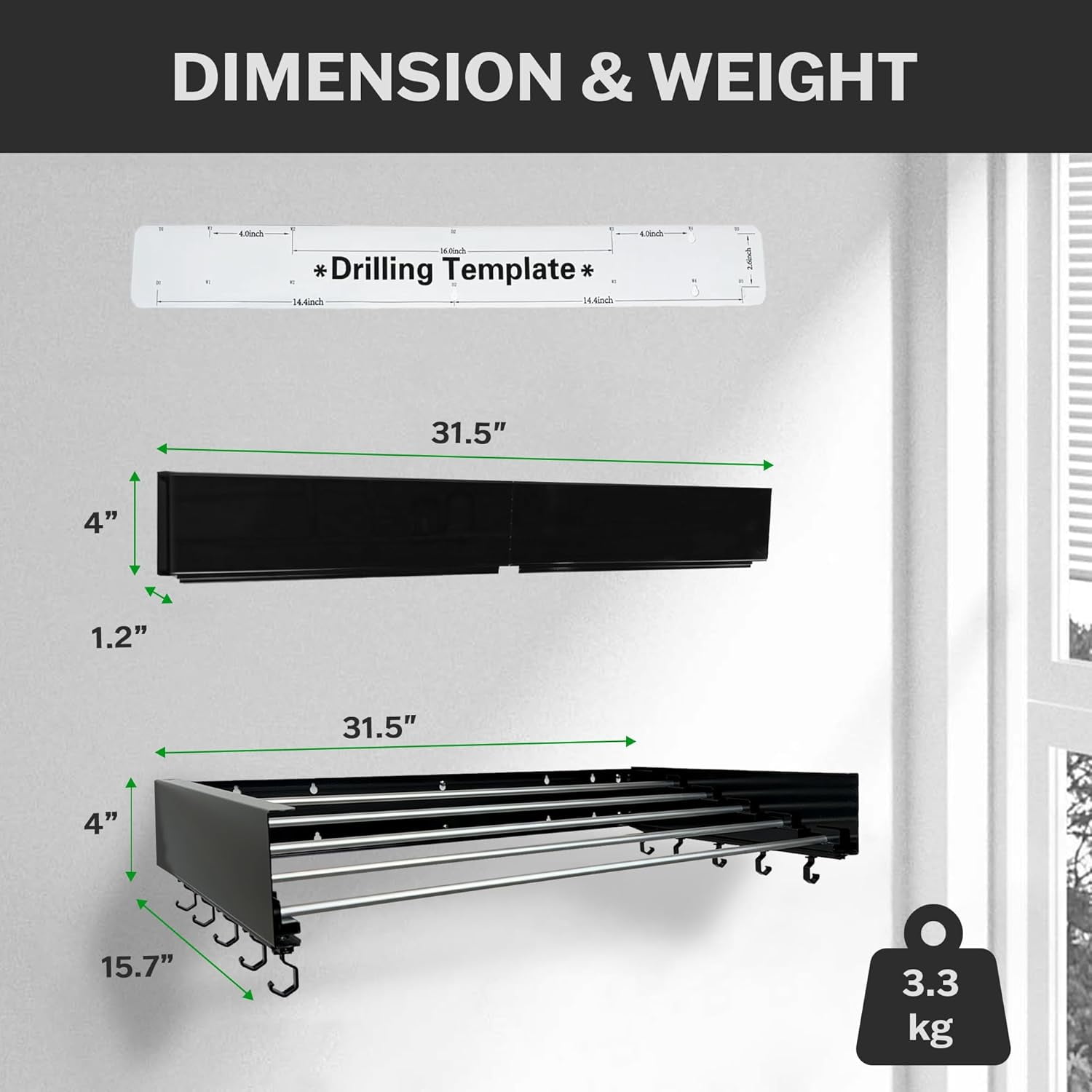 VYIBONTI Wall Mounted Laundry Drying Rack Retractable & Foldable 31.5 ...