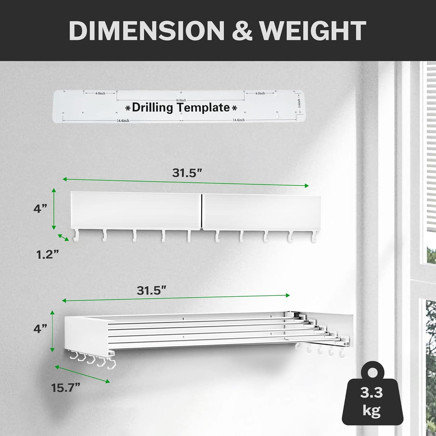 VYIBONTI Wall Mounted Laundry Drying Rack Retractable & Foldable 31.5 ...