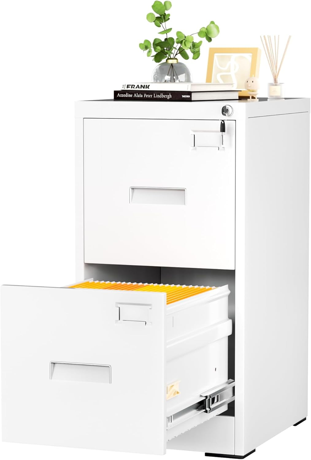 VYIBUION 3 Drawer File Cabinet Metal Filing Cabinets for with Lock ...