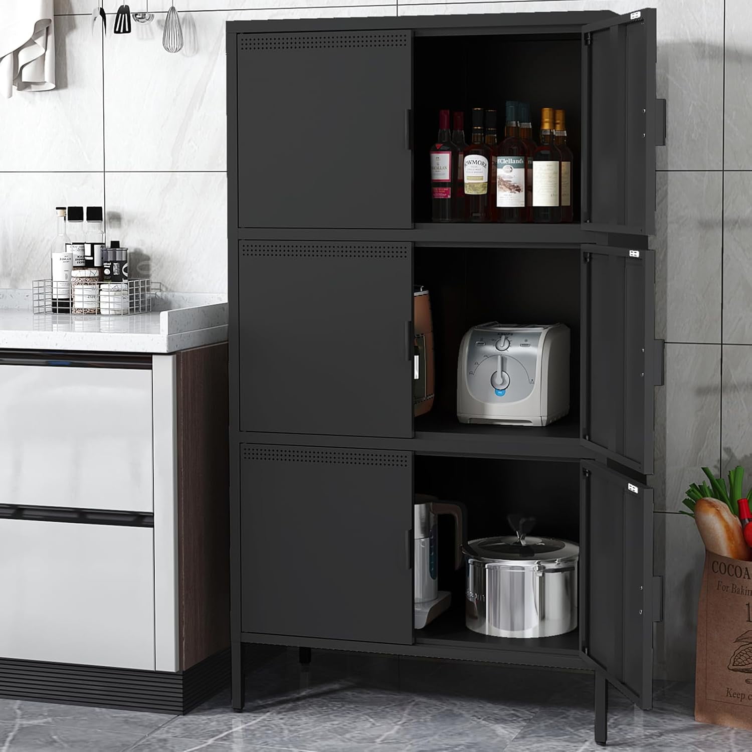 VYIBUION Metal Locker Storage Cabinet with 4 Doors and 3 Shelves，39.96 ...