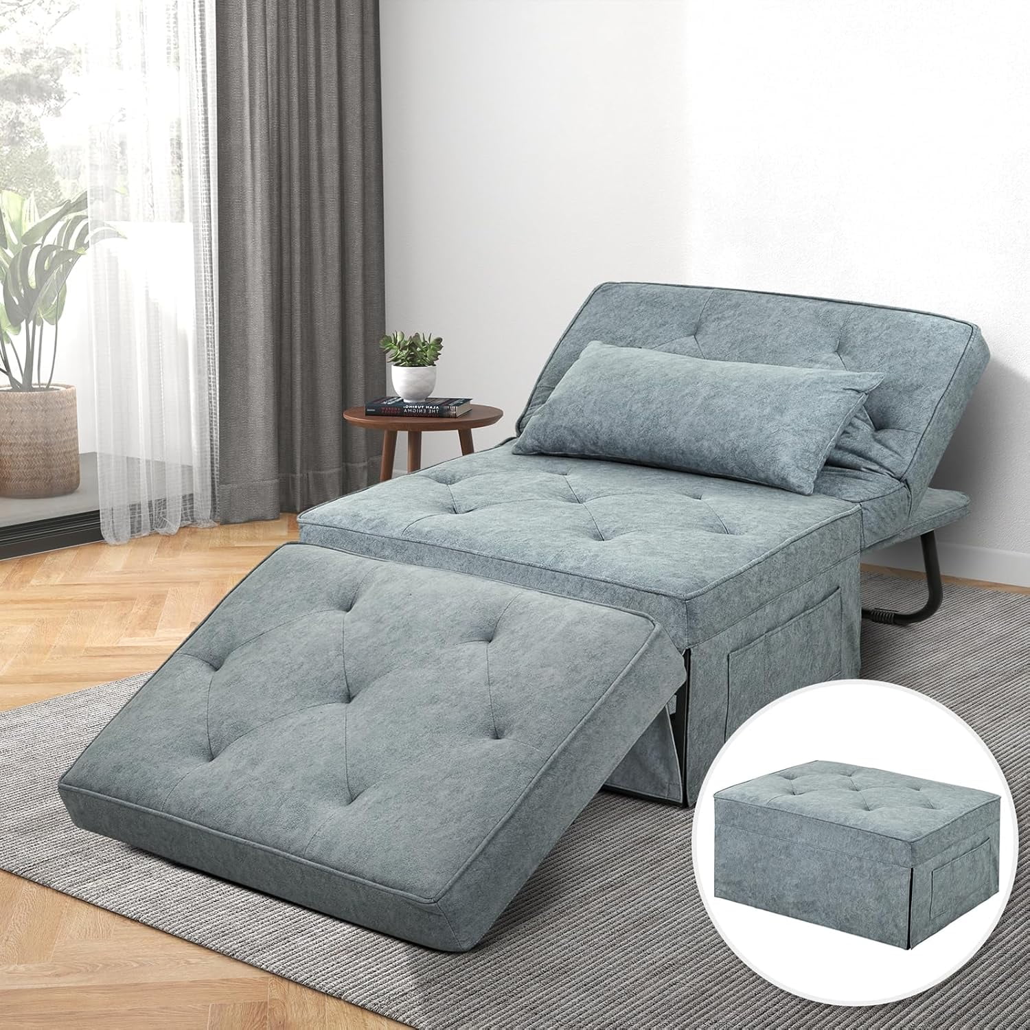VYIBUON Convertible Sofa Bed 4 in 1 Multi-Function Folding Ottoman Bed with Adjustable Backrest ...