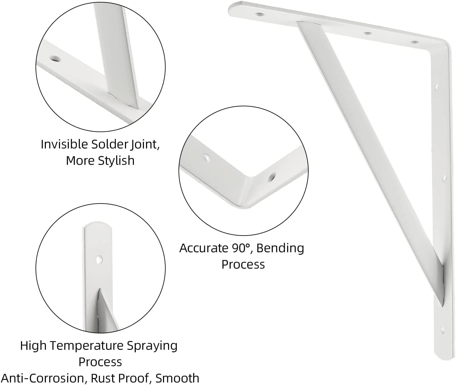 VYIHBO 12 x 8 inch Heavy Duty Shelf Load Capacity 600lb 10-Pack White ...