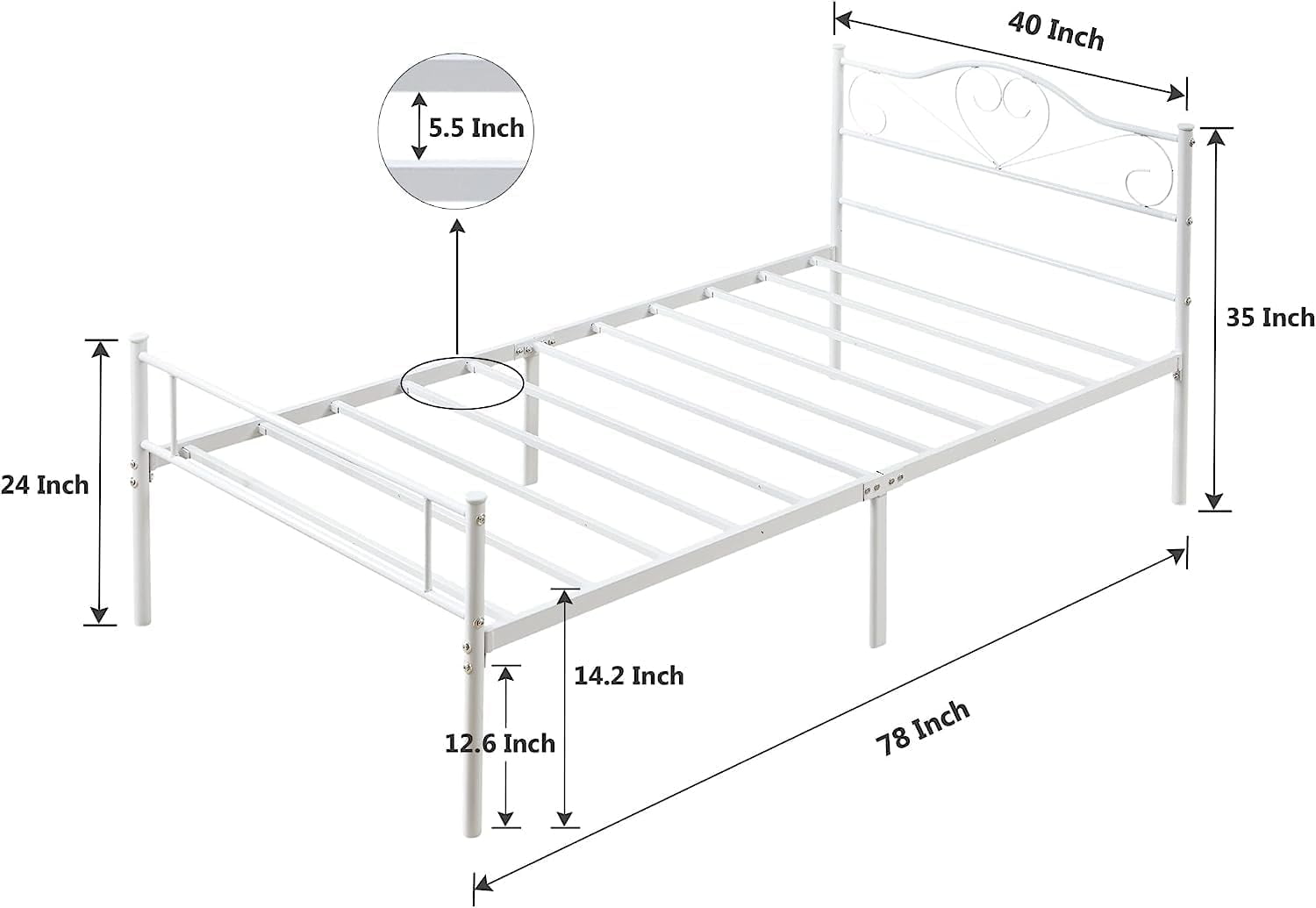 VYIHBO 14 Inch Twin Size Metal Platform Bed Frame with Headboard and ...