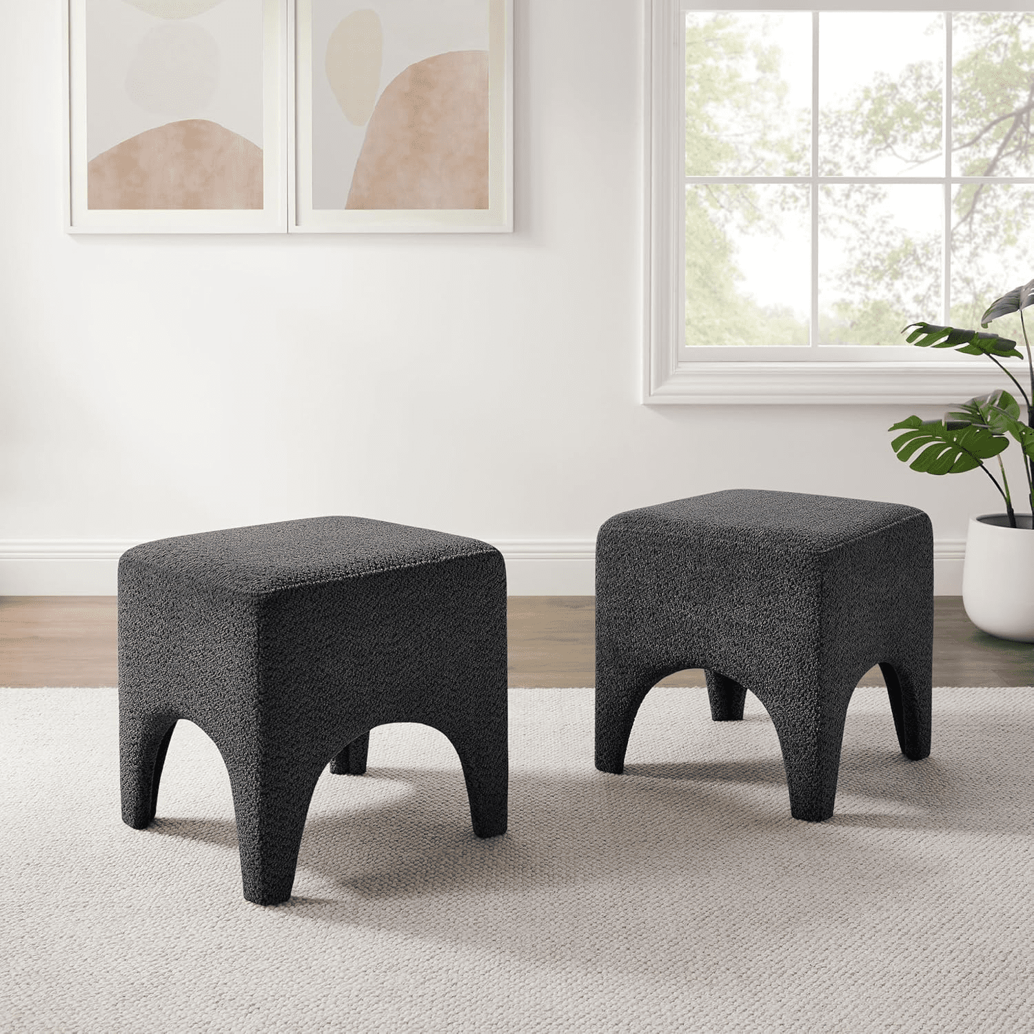 VYIHBO 17" Boucle Foot Stool Ottoman Vanity Stool for Makeup Rectangle ...