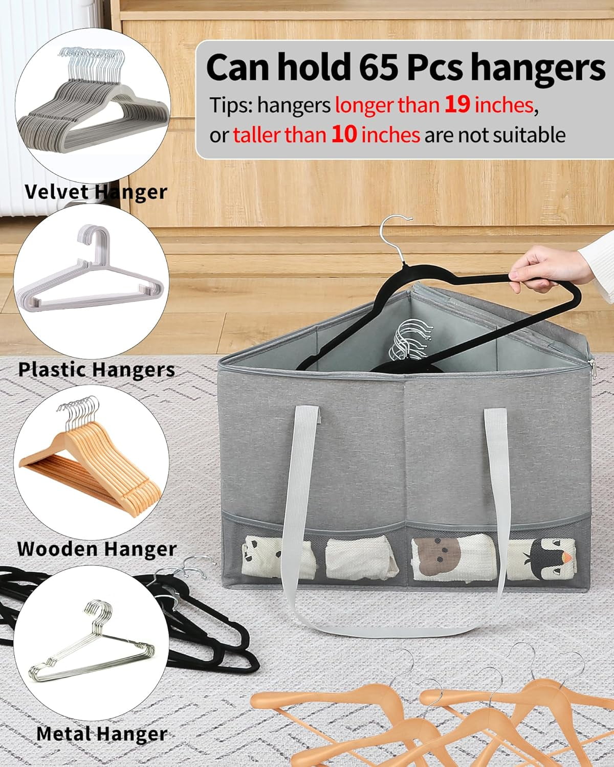 VYIHBO 2 Pack Rigid Hanger Organizer Triangle Storage Bin with Lid ...