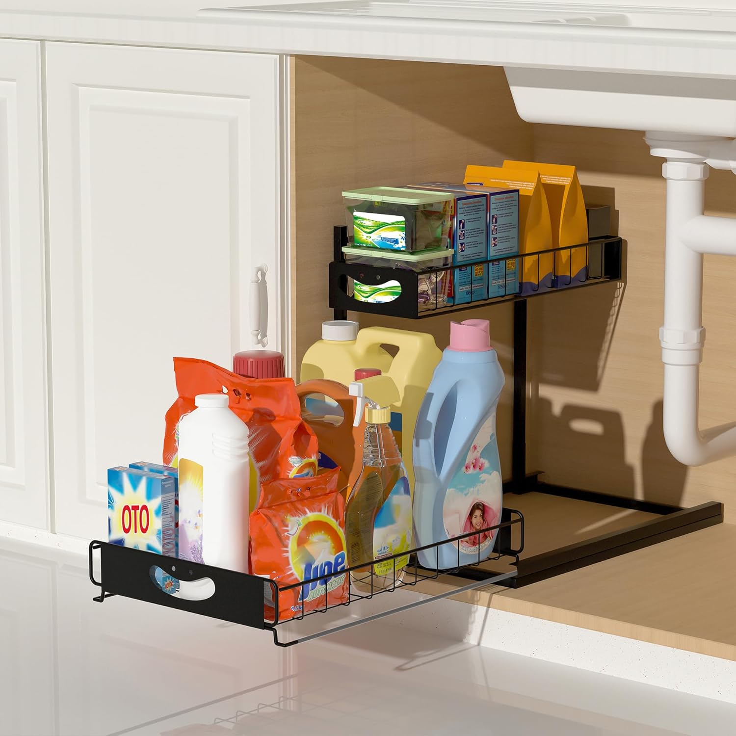 VYIHBO 2 Pack Under Sink Organizer with Pull-Out Drawers Kitchen ...