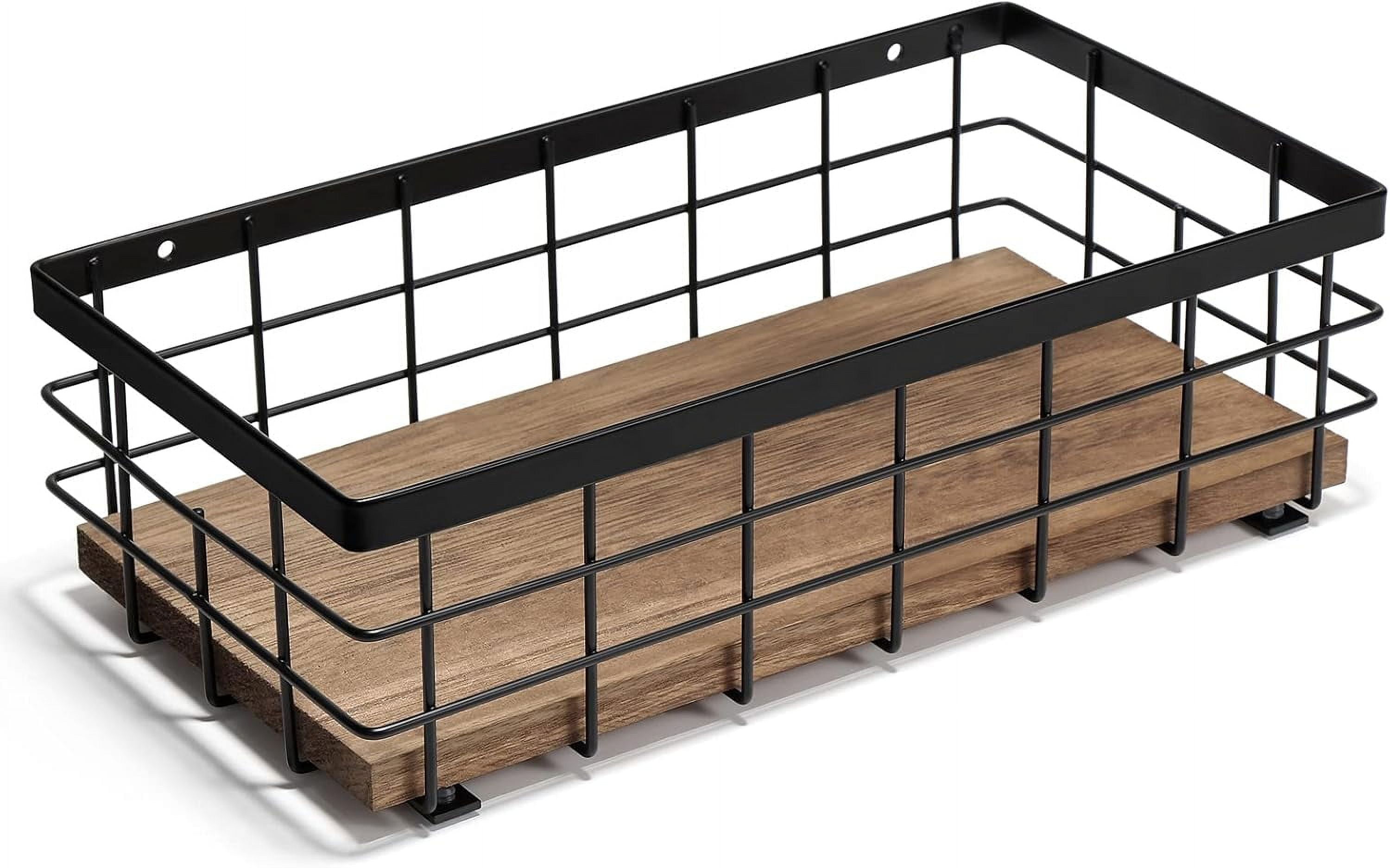 VYIHBO 2-Pack Small Metal Wire Basket Decorative Wood Base Organizer ...