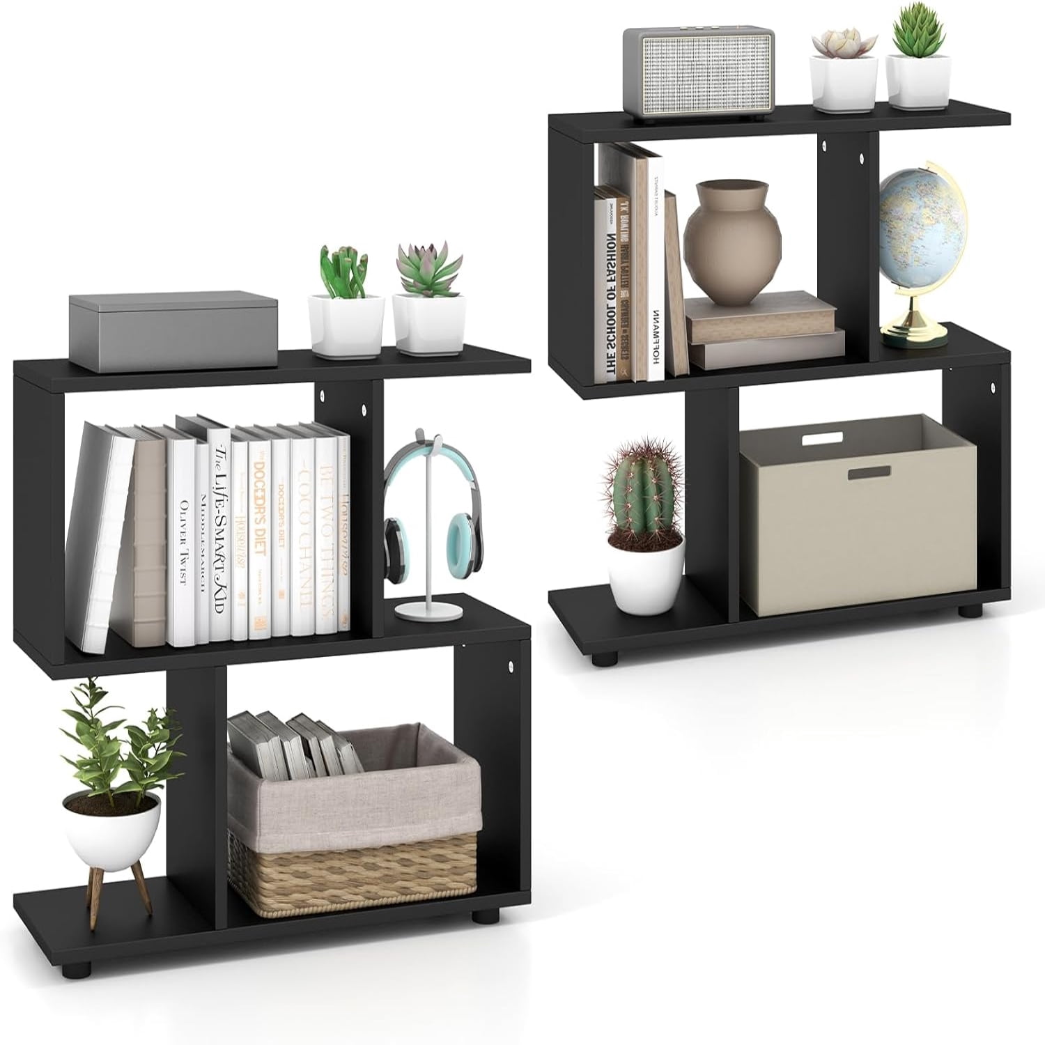 VYIHBO 2 Tier Geometric Bookshelf Freestanding Wood Display Shelf ...