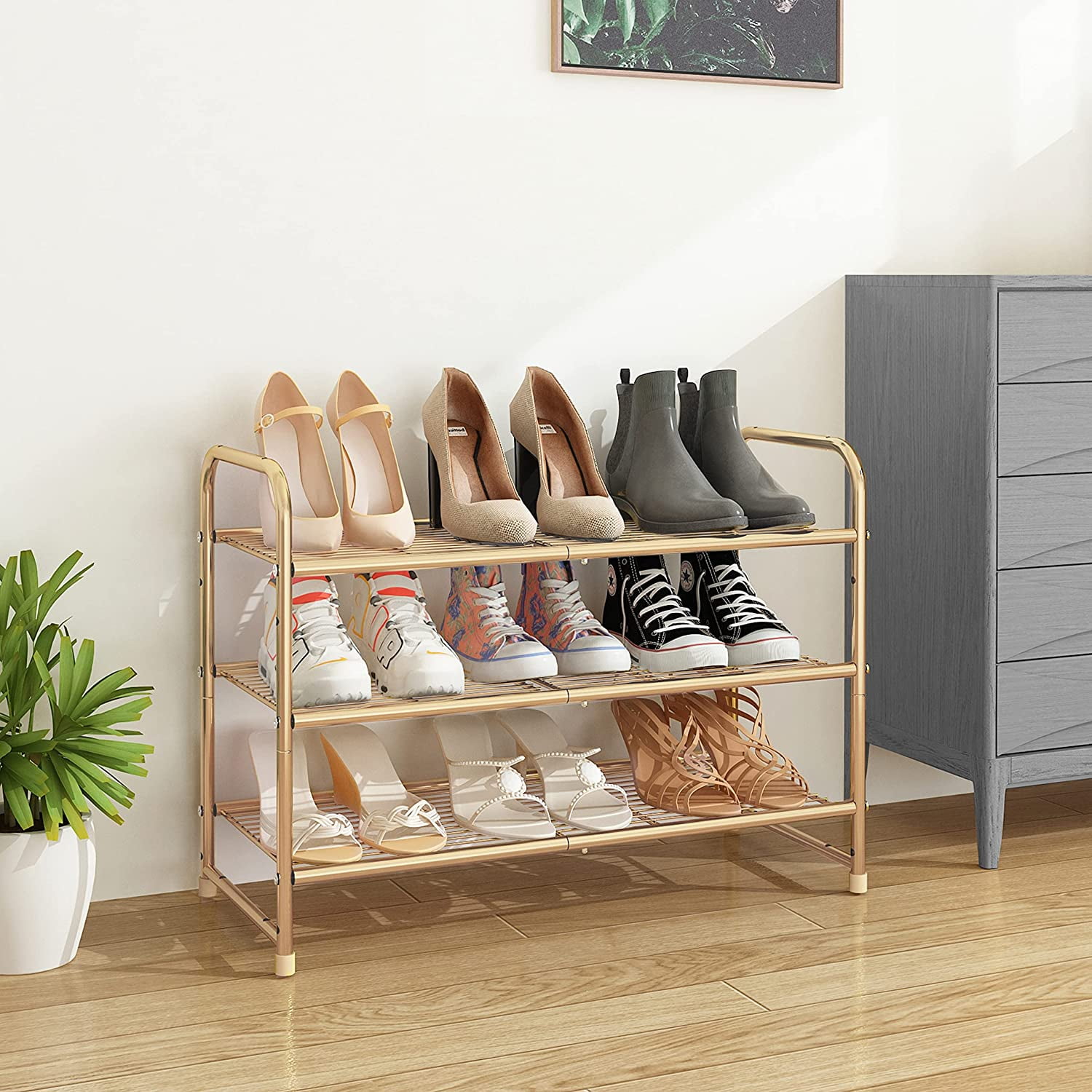 VYIHBO 2-Tier Stackable Shoe Rack Metal Shoe Shelf Storage Organizer ...