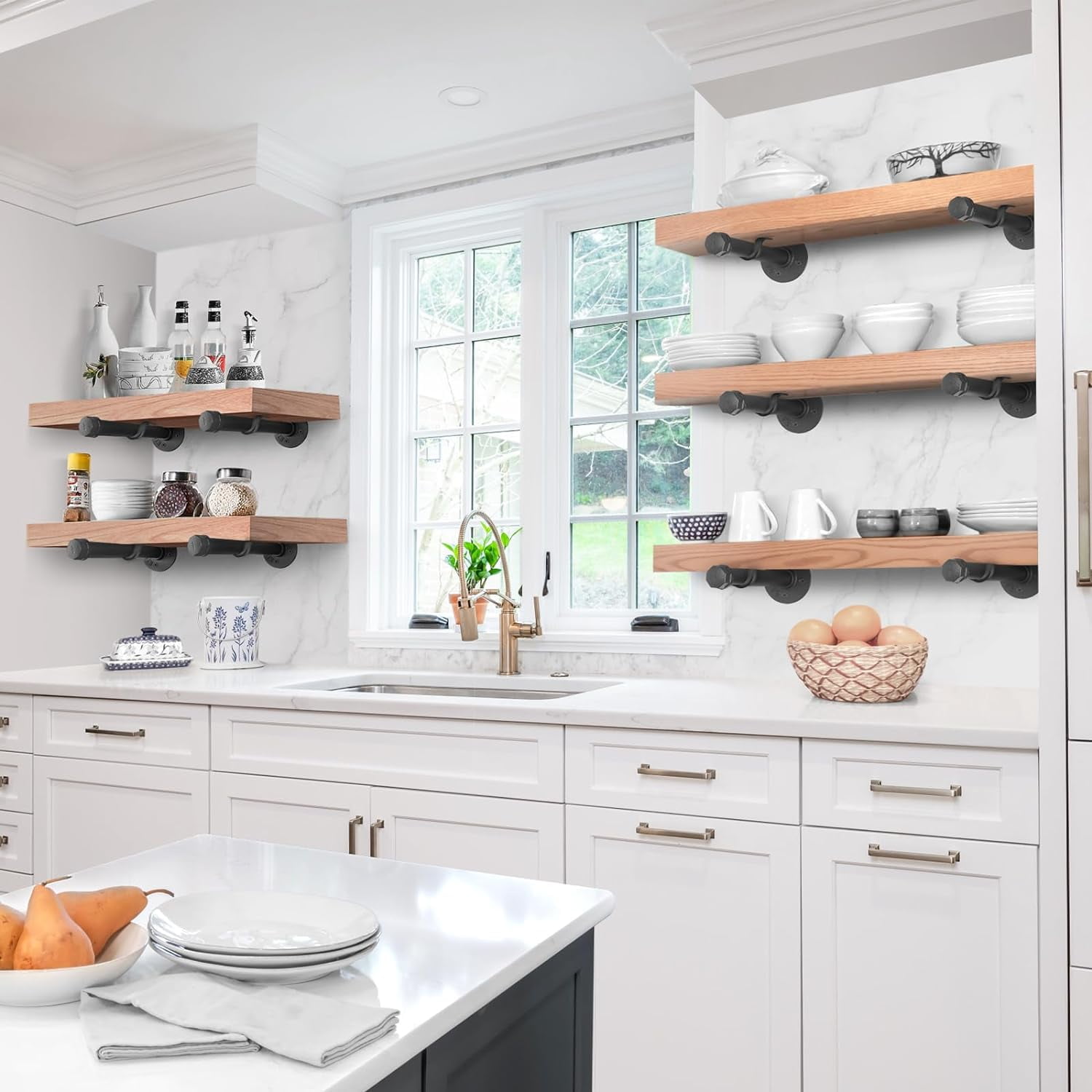 VYIHBO 3/4" Industrial Pipe Shelf Black Iron Pipe Shelf Wall Mounted ...