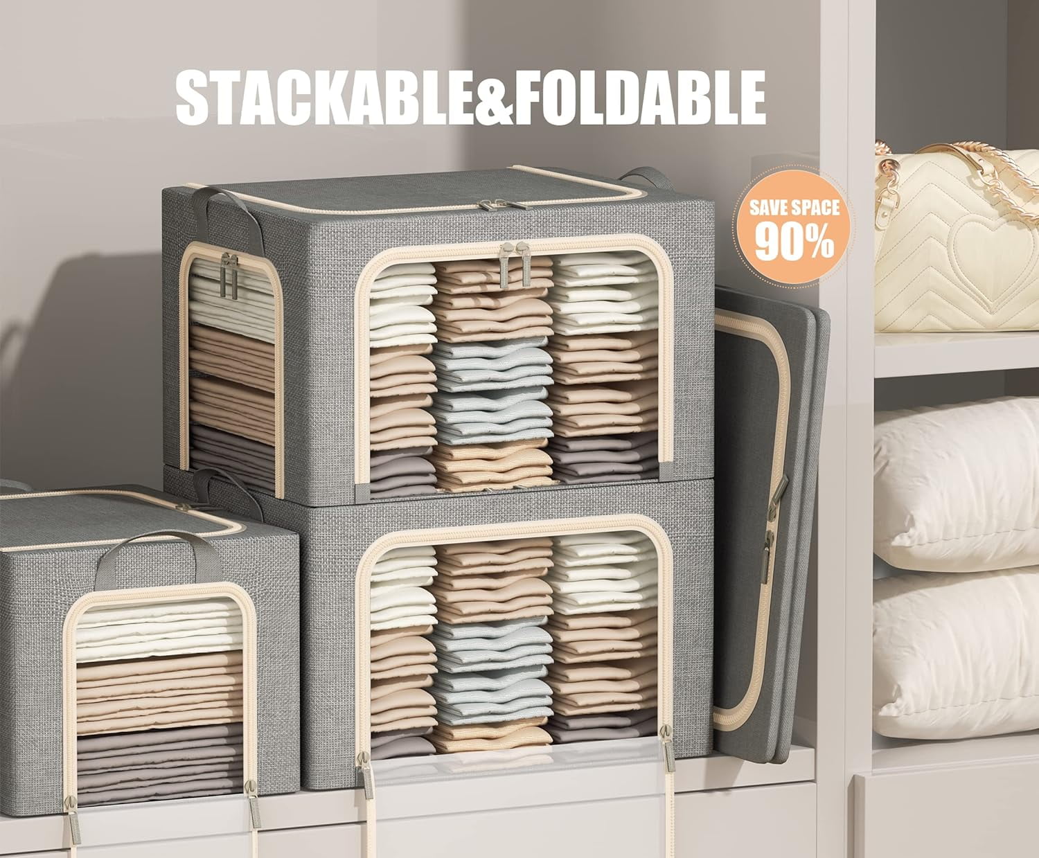 VYIHBO 3 Openings Clothes Storage Bins with Metal Frame Foldable ...