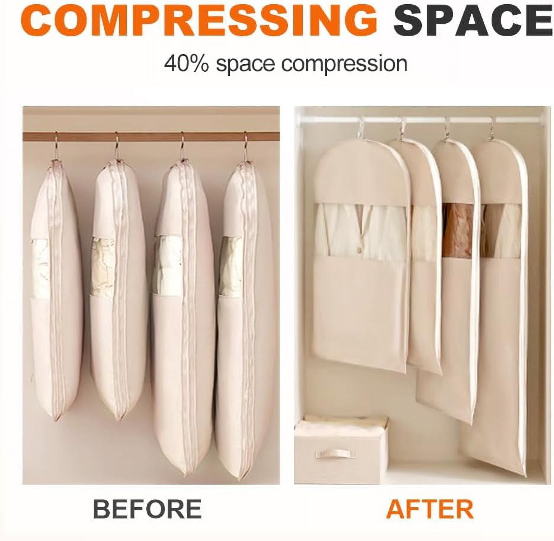 VYIHBO 4 Pcs Space Saving Hanging Garment Bag With Self Compression ...